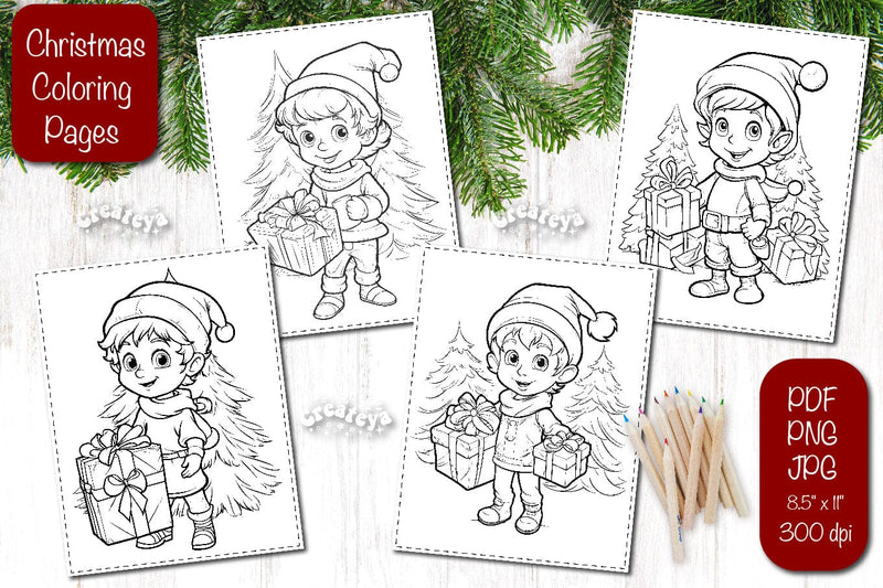 Christmas Coloring Book Elf coloring page bundle printable coloring ...