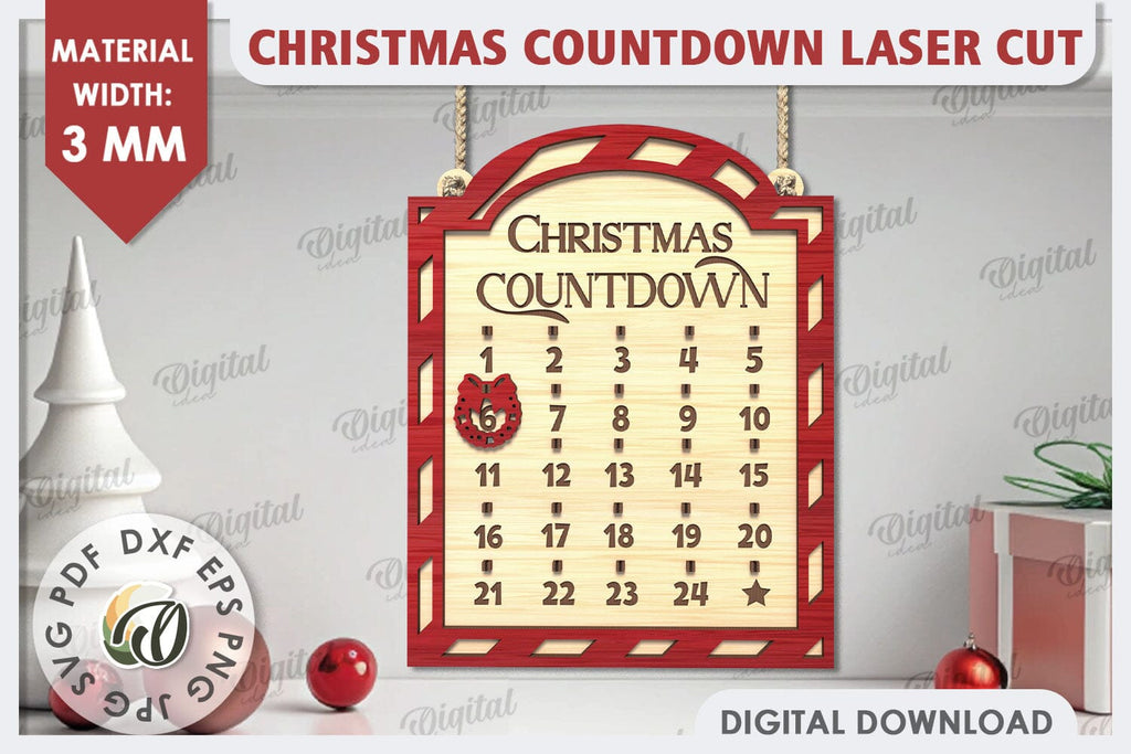 Christmas Countdown Laser Cut Design. Advent Calendar SVG - So Fontsy