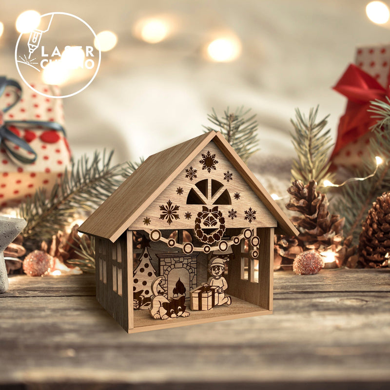 CHRISTMAS DECORATIVE HOUSE, Christmas Crafts, Wood Cut, Laser Cut ...