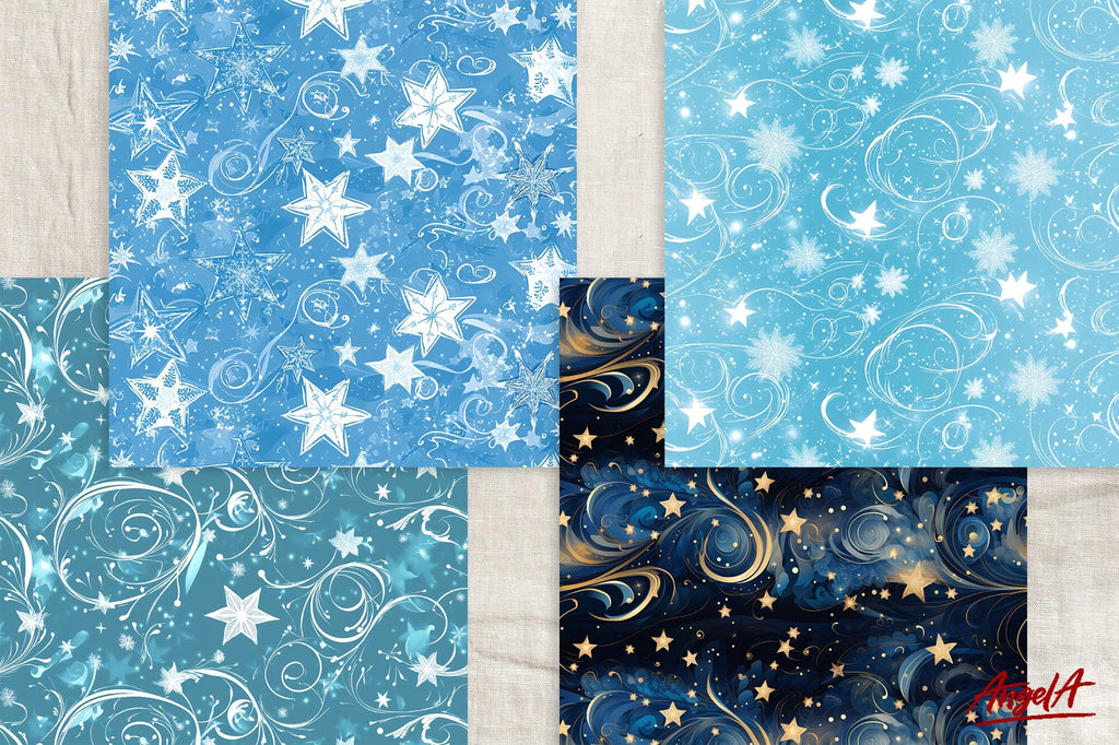 Christmas digital paper / blue digital paper, snowflake - So Fontsy