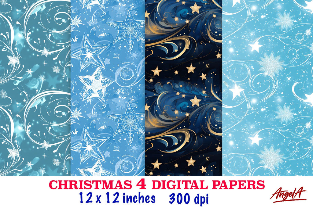 Christmas digital paper / blue digital paper, snowflake - So Fontsy