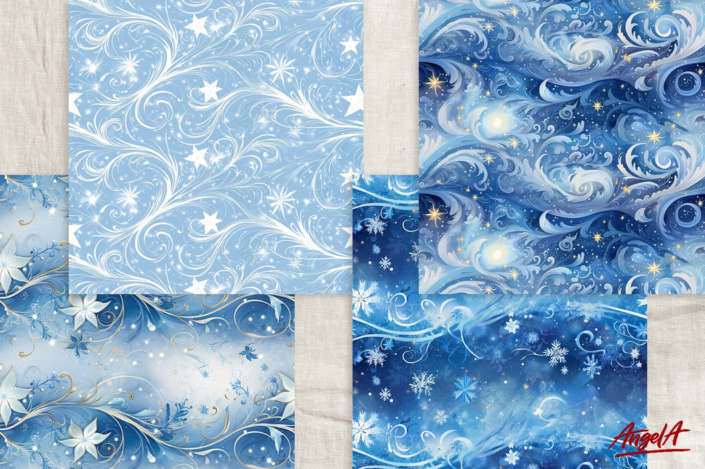Christmas digital paper / blue digital paper, snowflake - So Fontsy
