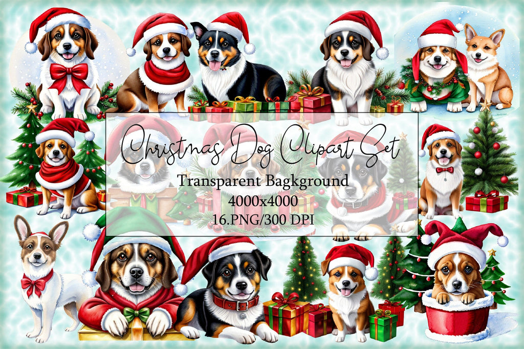 Christmas Dog Clipart Set,Clipart Vector,art,instant download - So Fontsy