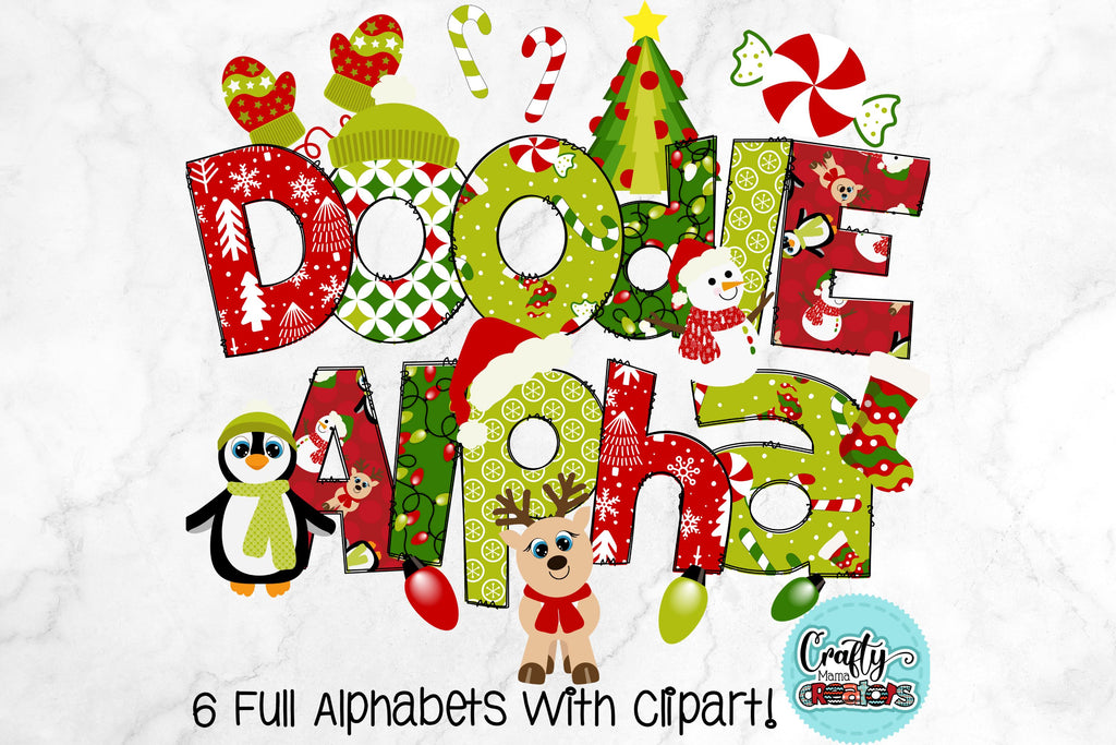 Christmas Doodle Alphabet, Snowman Set With Clipart PNG - So Fontsy