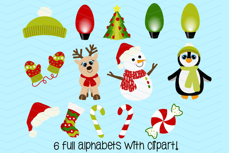 Christmas Doodle Alphabet, Snowman Set With Clipart PNG - So Fontsy