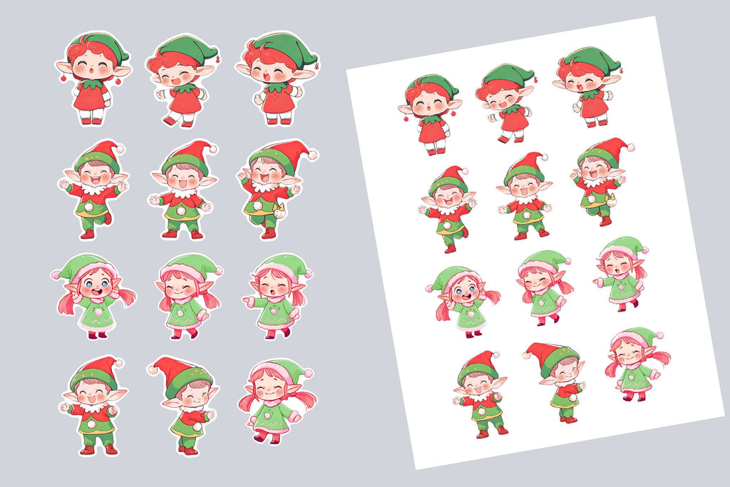 Christmas Elf Stickers, Printable Sticker Sheet - So Fontsy