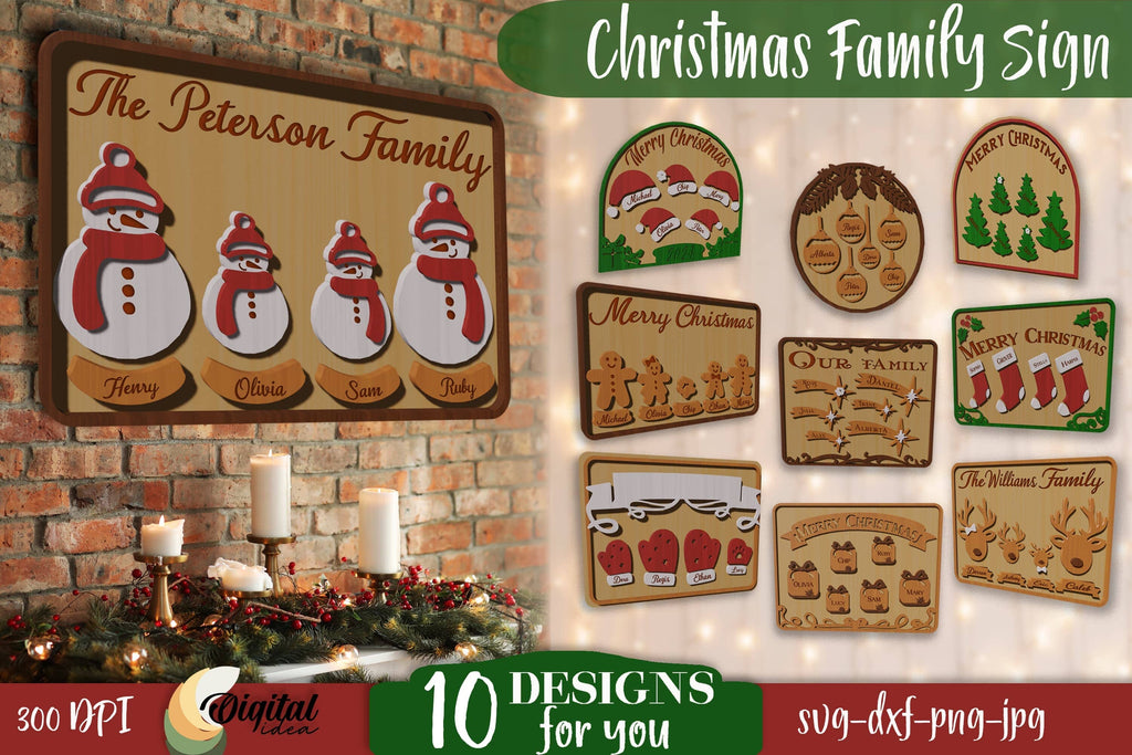 Christmas family signs. Personalised Christmas laser bundle - So Fontsy
