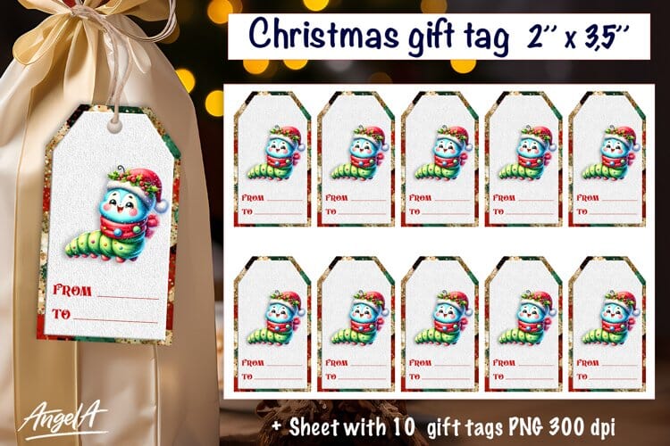 Christmas gift tag, Christmas animal images, caterpillar PNG - So Fontsy