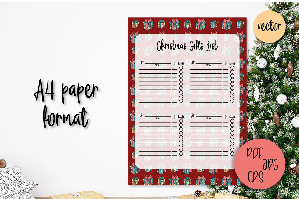 Christmas Gifts List Template | Printable PDF & Vector - So Fontsy