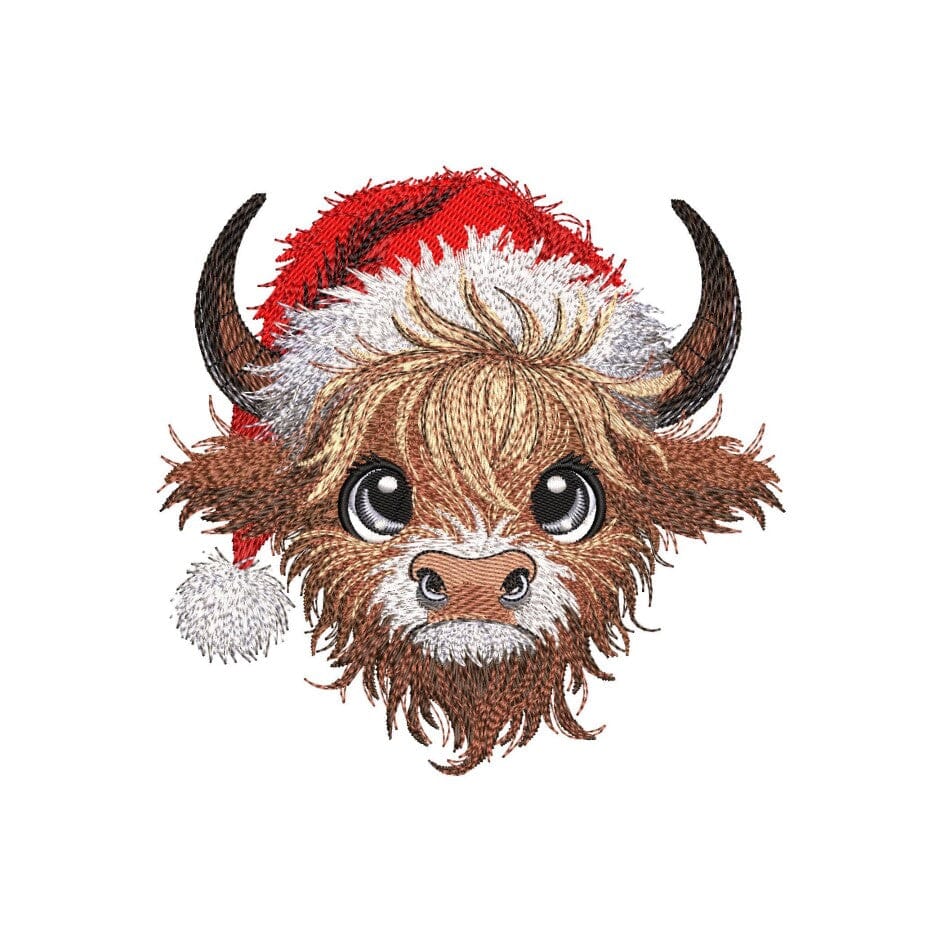 Christmas Highland Cow Embroidery Design, Farm Animal Embroidery File ...