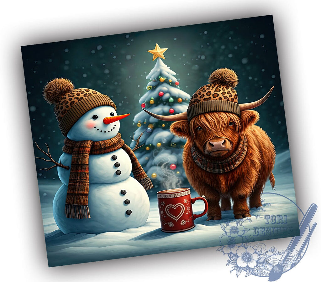 Christmas Highland Cow Snowman Tumbler, Snowman Tumbler, Tumbler Wrap ...