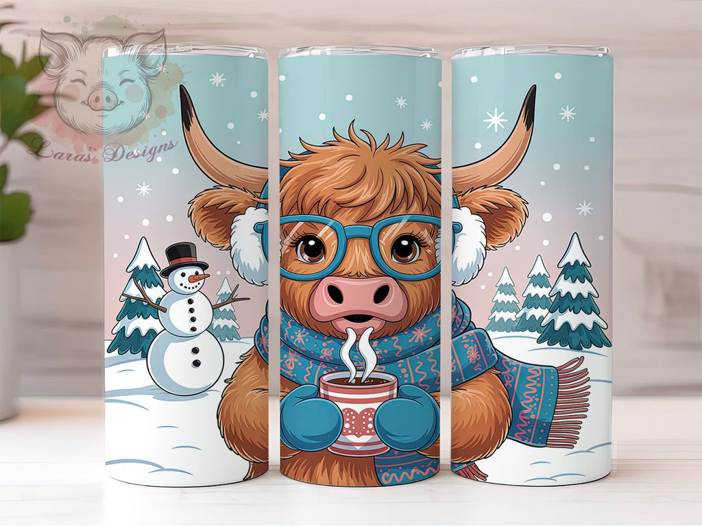 Christmas Highland Cow Winter Tumbler, Baby Cow, Christmas Wrap, 20Oz ...
