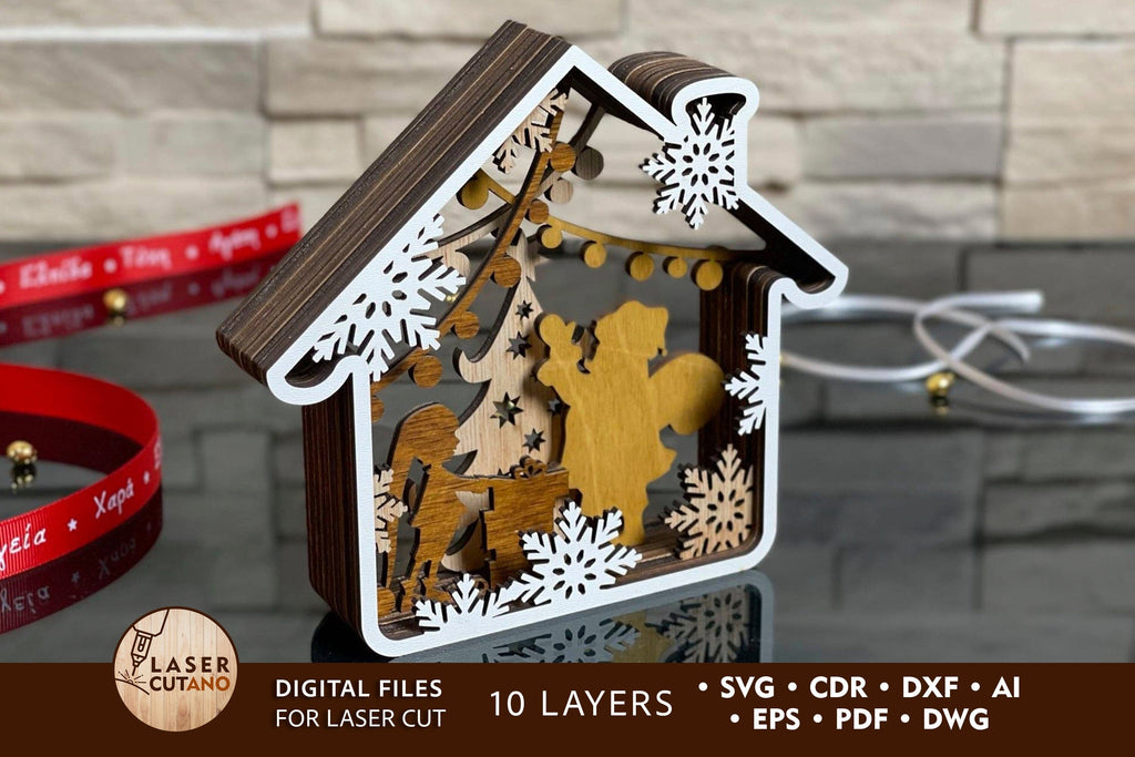 Christmas House Template, Laser Cut Files - So Fontsy