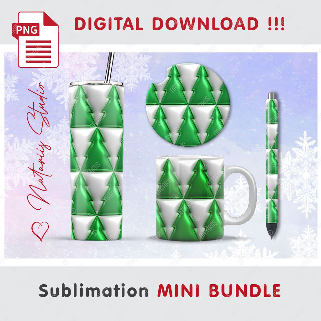 Christmas Inflated Mini Bundle - Tumbler, Mug, Pen, Coaster. - So Fontsy