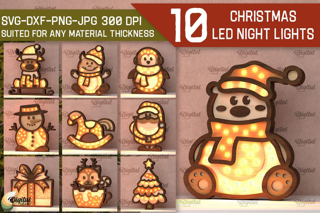 Christmas Led Nightlights Laser Cut Bundle. Light Boxes SVG - So Fontsy