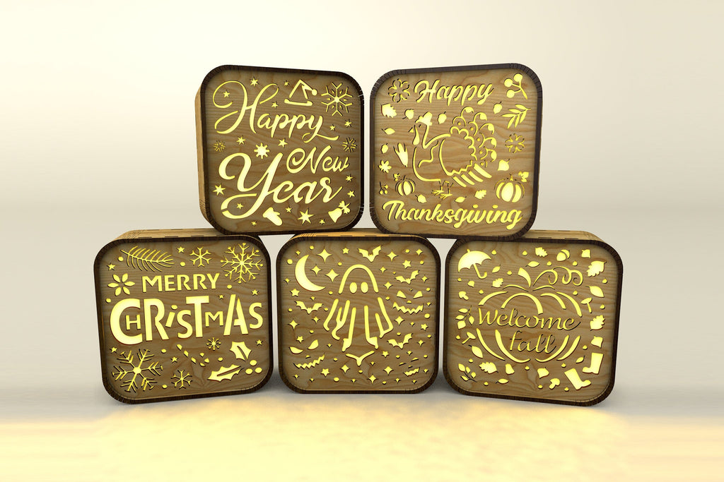 Christmas Light Box Decorative Set Laser Cut Templates - So Fontsy
