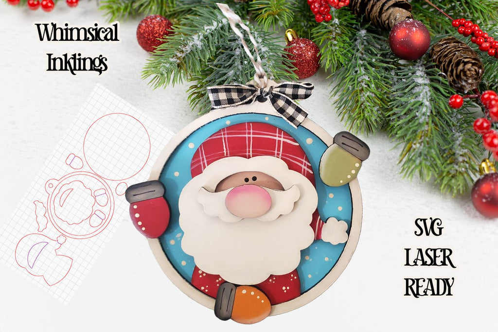 Christmas Lights Santa Ornament Laser SVG - So Fontsy