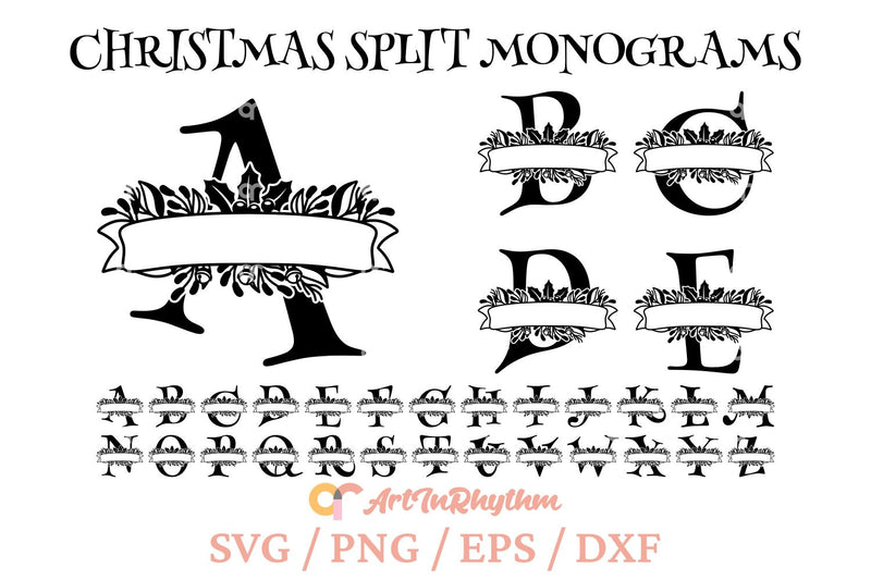 Christmas Monogram Letters Svg, Split Letter Monograms Svg, Monogram ...