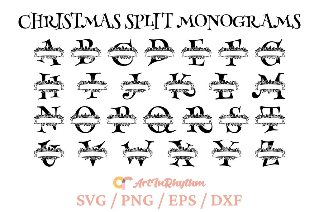 Christmas Monogram Letters Svg, Split Letter Monograms Svg, Monogram ...