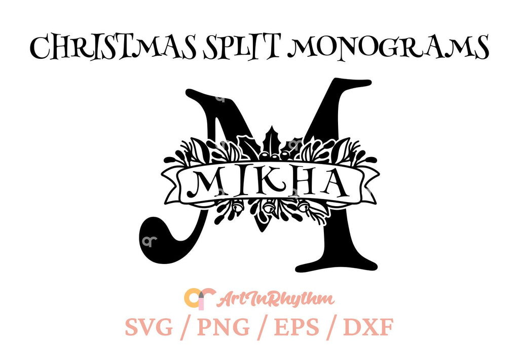 Christmas Monogram Letters Svg, Split Letter Monograms Svg, Monogram ...