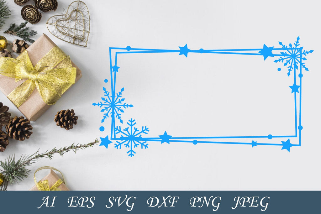 Christmas monogram svg, Snowflake rectangle frame, Holiday decoration ...