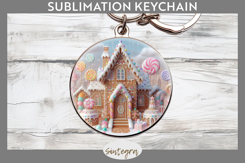 Christmas Pastel Gingerbread House Round Keychain Sublimation - So Fontsy
