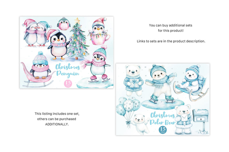 Christmas Penguin Clipart PNG | Winter Animals Graphics Set - So Fontsy