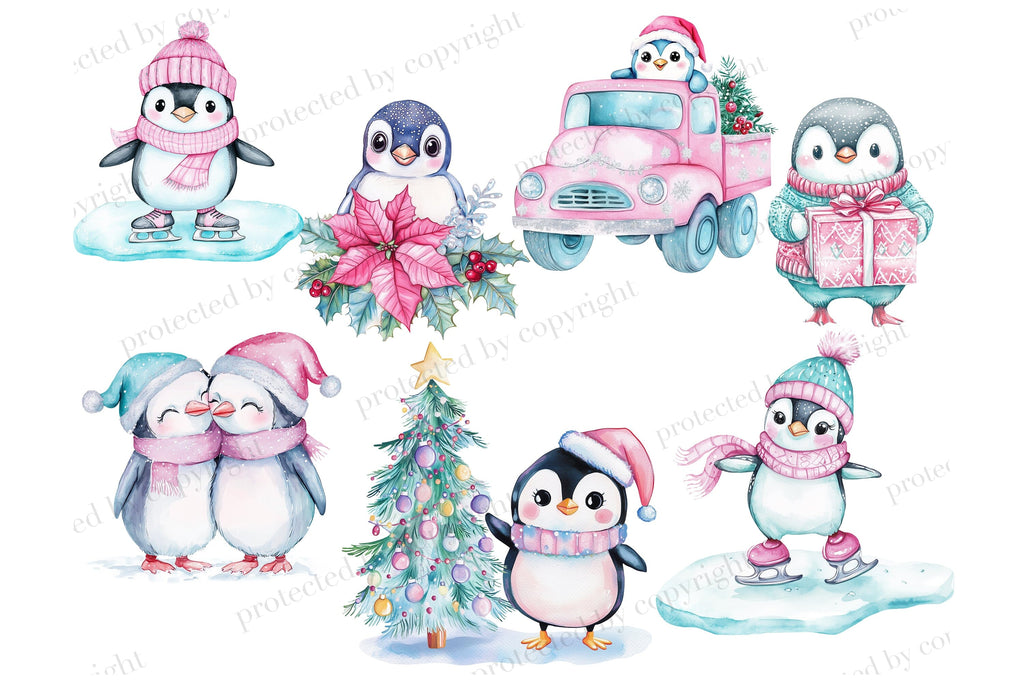 Christmas Penguin Clipart PNG | Winter Animals Graphics Set - So Fontsy