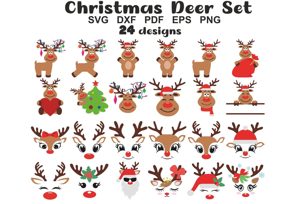 Christmas Reindeer Faces, Cute Cartoon Deer SVG - So Fontsy