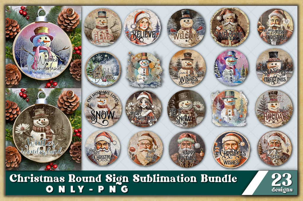 Christmas Round Signs Sublimation, Holiday Round Sign Sublimation ...