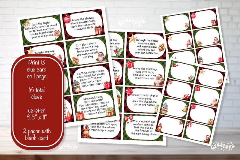 Christmas Scavenger hunt Printable cards for kids game - So Fontsy