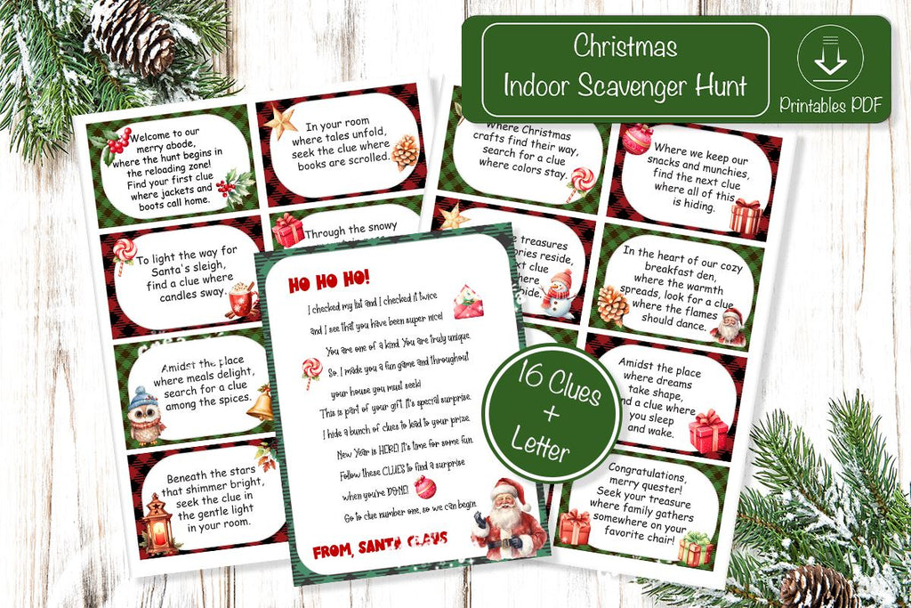 Christmas Scavenger hunt Printable cards for kids game - So Fontsy