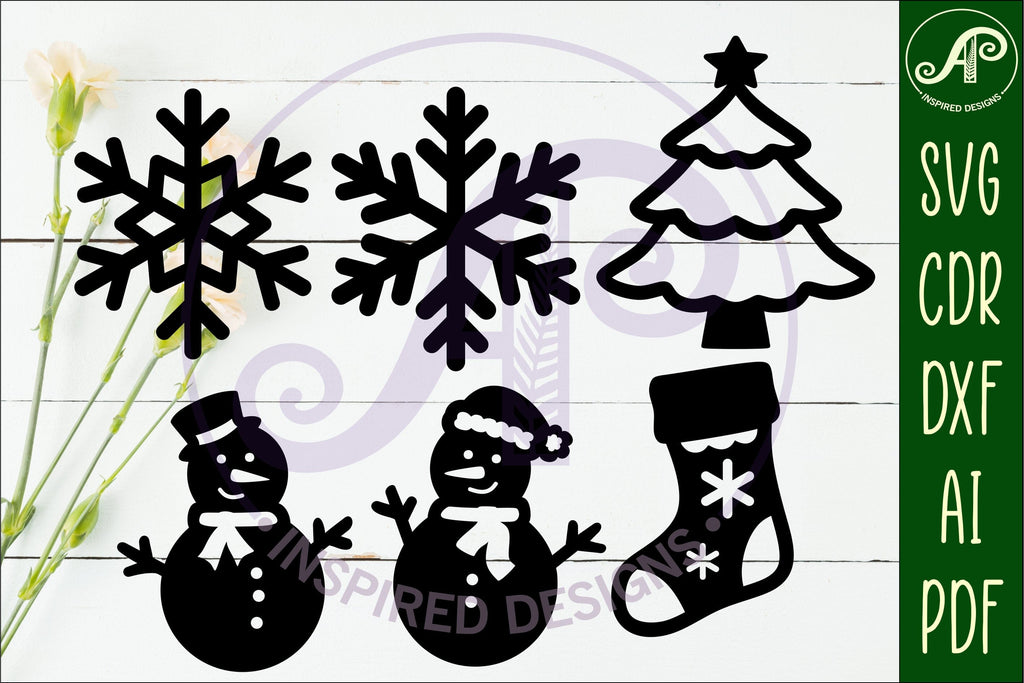 Christmas shape silhouette laser cut outs SVG file 3 - So Fontsy