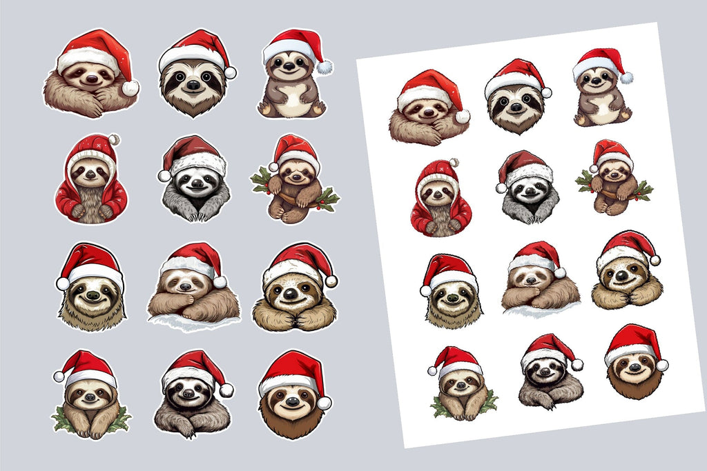 Christmas Sloth Stickers, Printable Christmas Sticker Sheet - So Fontsy