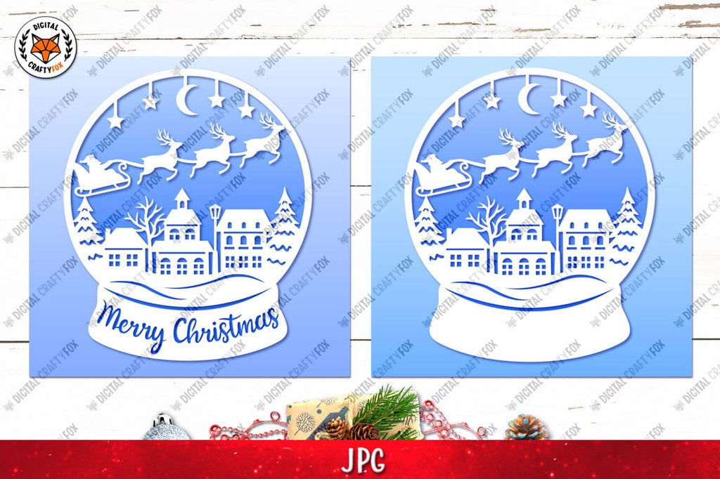 Christmas Snow Globe, Flying Santa Claus SVG, Santa Reindeer - So Fontsy