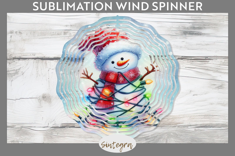 Christmas Snowman Entangled in Lights Wind Spinner Sublimation - So Fontsy