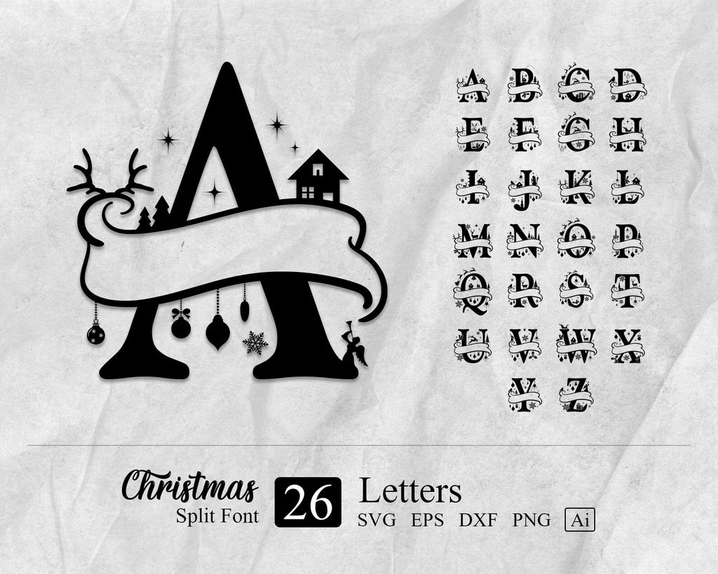 Christmas Split Alphabet Letter Svg, Christmas Monogram Svg, Christmas ...