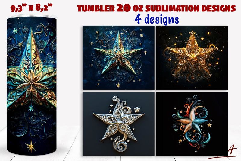 Christmas star tumbler wrap sublimation, 3d Christmas star - So Fontsy