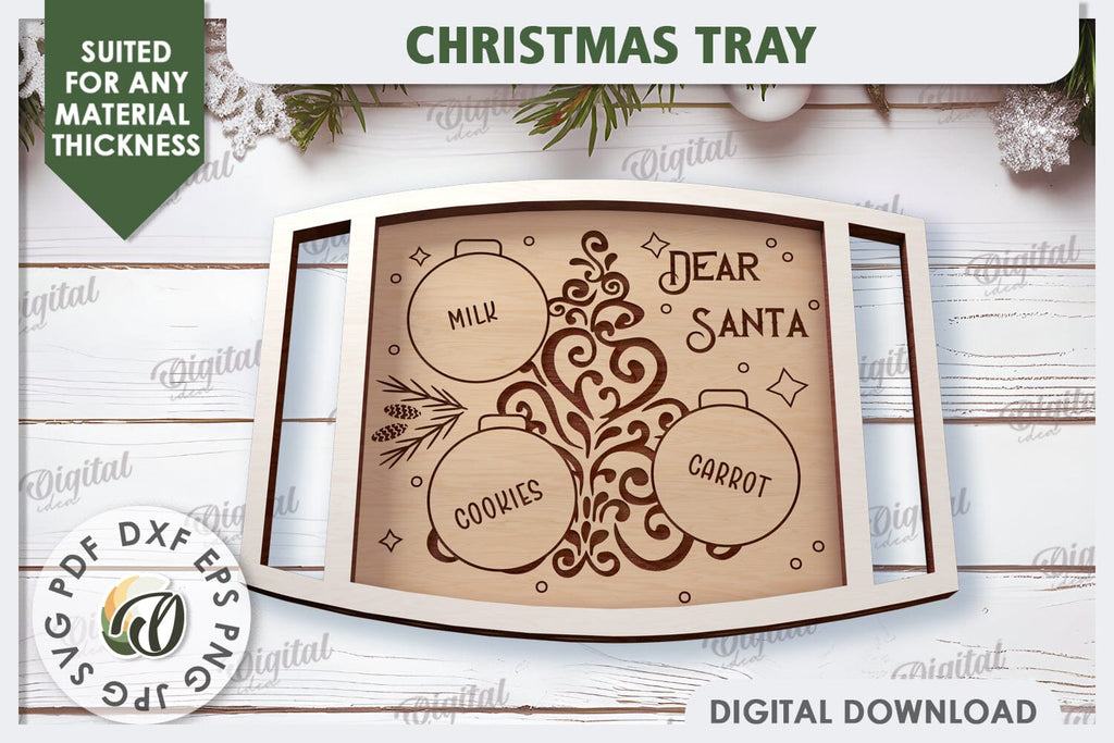 Christmas Tray Laser Cut Design. Wooden Serving Tray SVG - So Fontsy