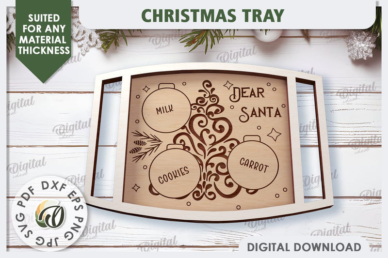 Christmas Tray Laser Cut Design. Wooden Serving Tray SVG - So Fontsy