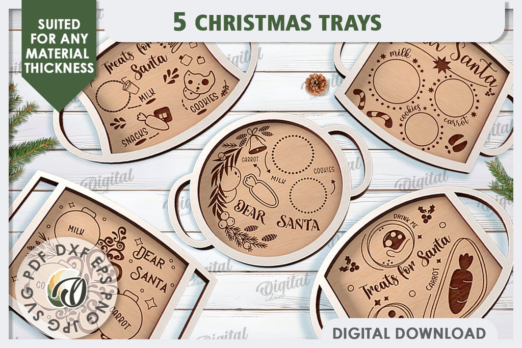 Christmas Trays Laser Cut Bundle. Wooden Serving Trays SVG - So Fontsy
