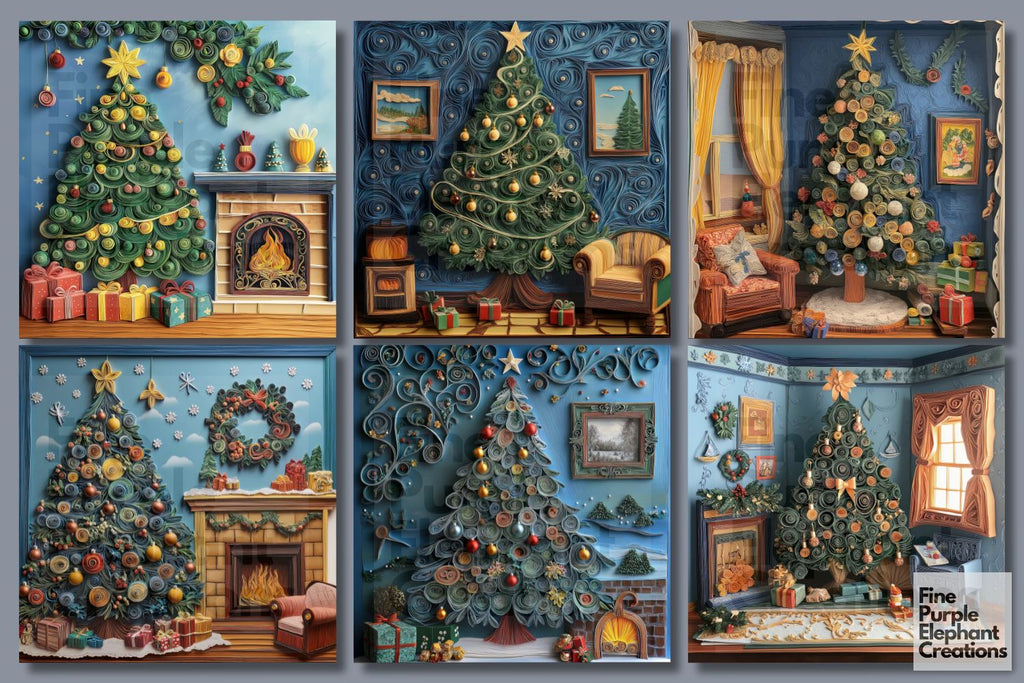 Christmas Tree Quilling Pattern Digital Paper | Holiday Cozy Cabin - So ...