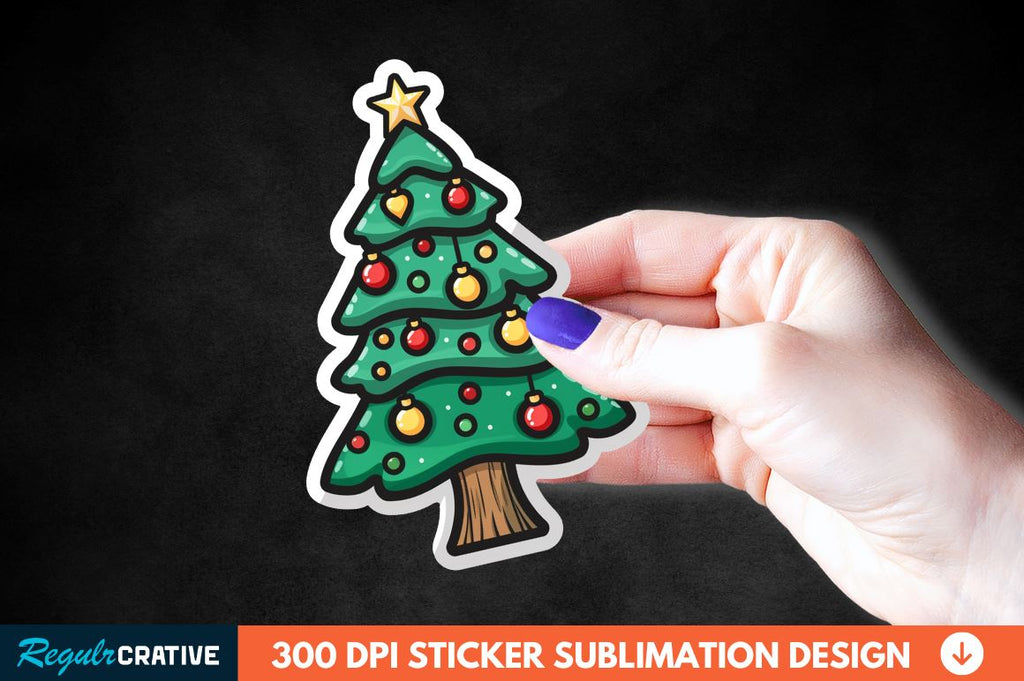 Christmas Tree Shape Sticker Clipart - So Fontsy