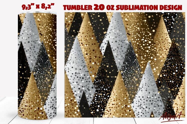 Christmas Tumbler sublimation, gold silver sequin texture - So Fontsy