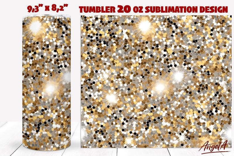 Christmas Tumbler sublimation, gold silver sparkle texture - So Fontsy