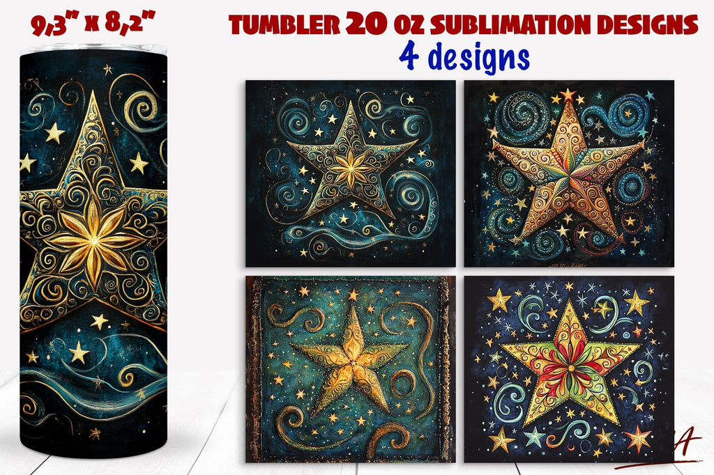 Christmas tumbler wrap sublimation, 3d Christmas star PNG - So Fontsy