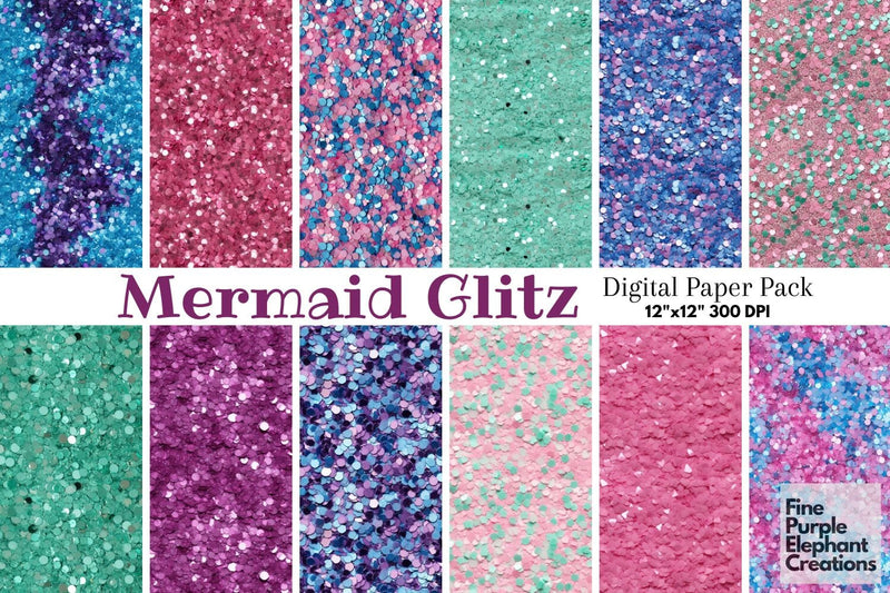 Chunky Mermaid Glitter Digital Paper | Bright Unicorn - So Fontsy