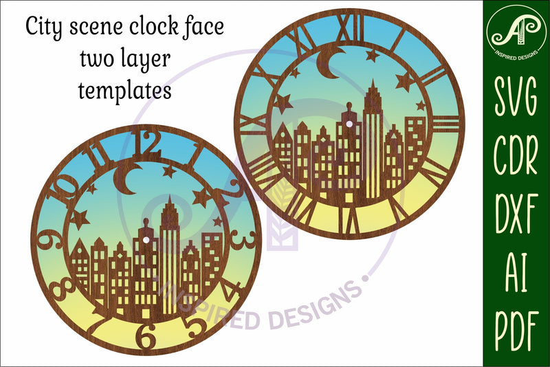 City scene wall clock laser cut template files, SVG file - So Fontsy