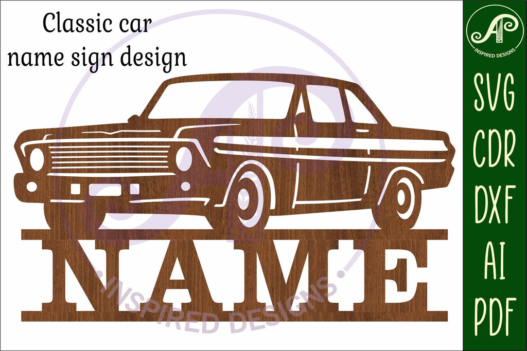 Classic car name sign design 1 svg laser cut template - So Fontsy