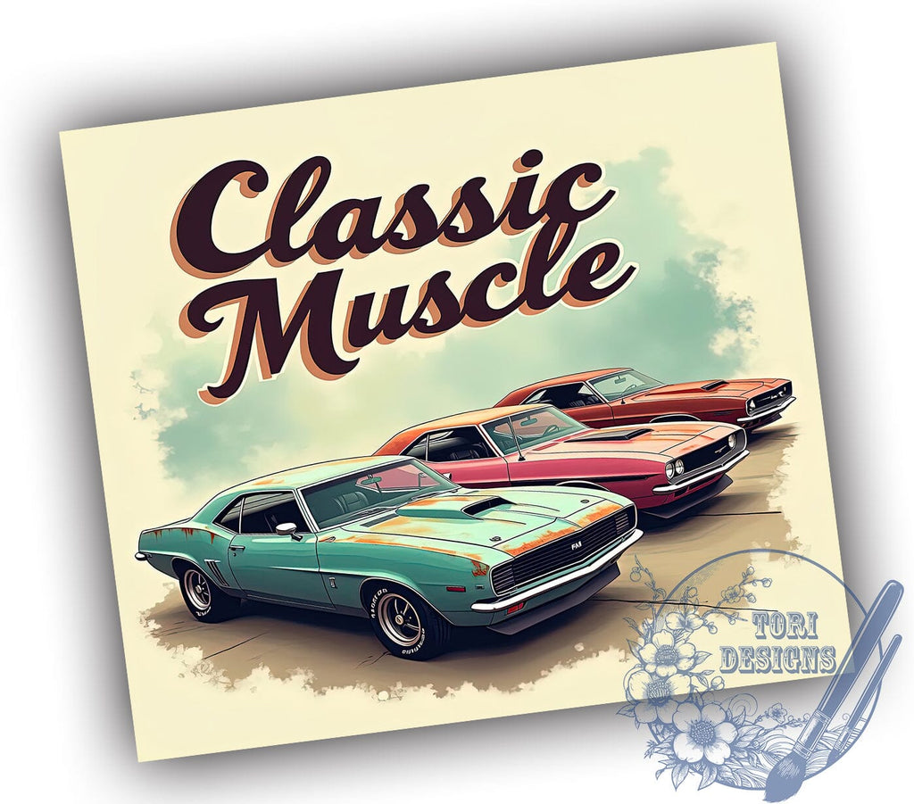Classic Muscle Cars, 20oz Tumbler, Car Tumbler Wrap, Sublimation Design ...